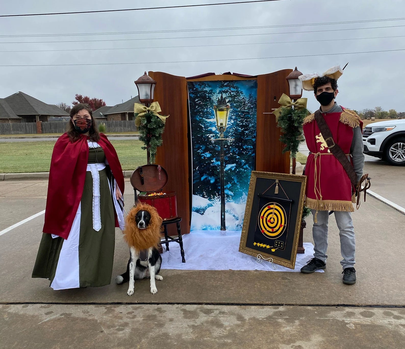 Fantasy lamp post in winter forest, lantern door sticker mural, self-a ...