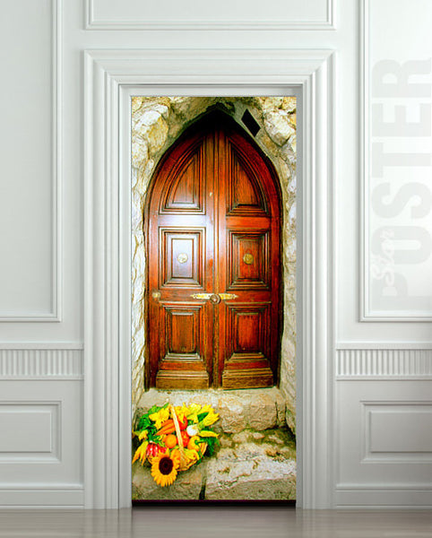 Door STICKER old medieval house enter hobbit mural decole film self-ad ...