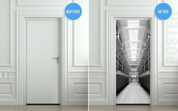 Alcatraz prison jail, full door sticker mural, self-adhesive, single p ...